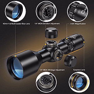 CVLIFE 3-9x40 Compact Rifle Scope Crosshair Reticle with Mounts for Quick Aiming