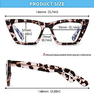 GLINDAR Cat Eye Blue Light Blocking Glasses Vintage Narrow Square Computer Eyeglasses Acetate Frame Tortoise