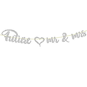 Future Mr & Mrs Banner, We're Engagement Silver Glitter Sign, Bridal Shower and Groom Wedding Party Decorations