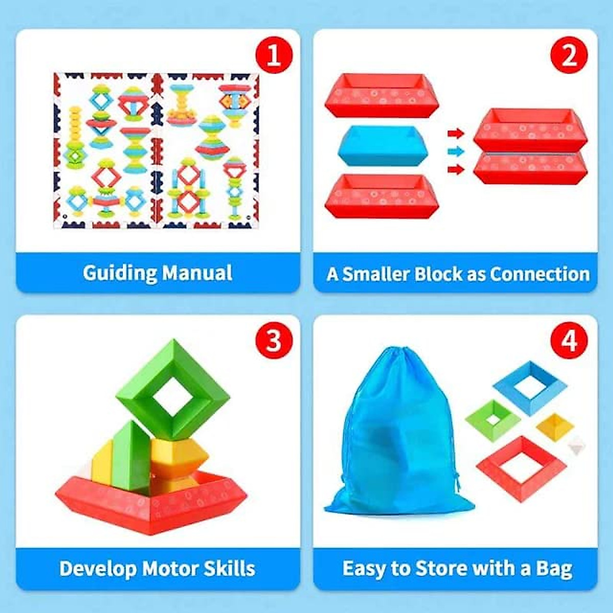Giroayus Pyramids Stacking Blocks, Building Blocks Stacking Educational Toys, Building Blocks, Toddlers Preschool Learning Activities, Montessori Toys for 1 2 3 4 5 Year Old. (60 pcs)