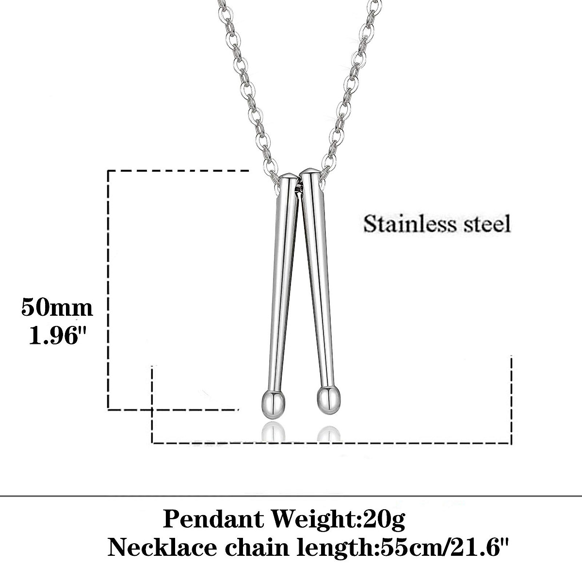AZFVBQL Rock Drumstick Pendant Necklace for Men Drummer Gifts Stainless steel Cross Drum Stick Necklaces