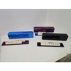 Lucite Rumikub Premium Set - Tiles, Holders, and Storage Acrylic Box Included (Black w White Marble Cover)