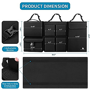 Car Trunk Organizer with Cooler, Hanging Car Organizers and Storage with Large Pockets, Zippers Detachable Seat Back Organizers Storage, Waterproof Car Storage Trunk Organizer for Jeeps, SUVs, Black