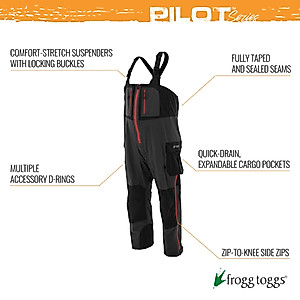 FROGG TOGGS Men's Pilot II Guide Waterproof Breathable Rain Bib, X-Large, Black/Charcoal
