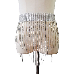 Sinkcangwu Diamond Skirt Metal Rhinestone Body Chain Jewelry for Women Dancer- Party Summer Swimsuit Jumpsuit Jewelry Accessory, Gold