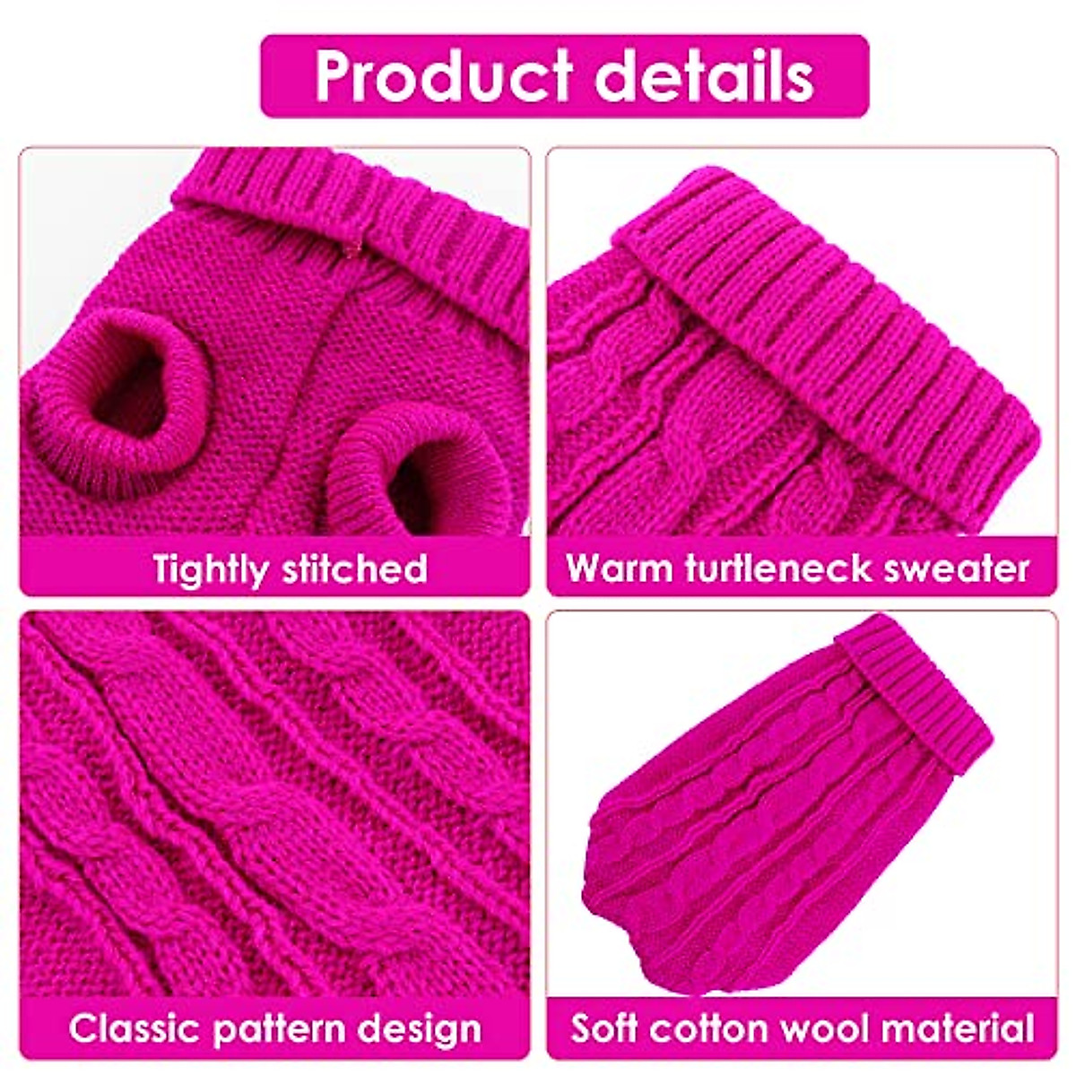 cobee Dog Sweaters for Small Dogs, Classic Solid Color Knitwear Winter Male/Female Dog Clothes Warm Puppy Coat Pet Costume Clothing for Small Dog Cute Christmas Pet Sweater(M Size, Rose Red)