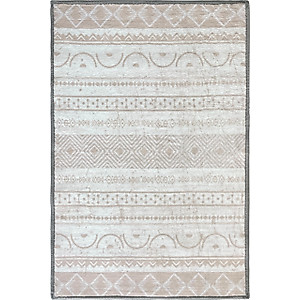 FAIOKAVER Geometric Washable Boho 5'x7' Area Rug - Non Slip, Foldable Indoor Carpet for Living Room, Bedroom, Kitchen-Easy to Clean, Durable and Stylish,Beige