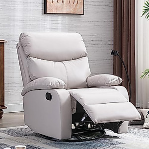 GNMLP2020 Rocker Swivel Recliner Chair, Rocking Recliner Chair Made of Microfiber Technical Leather,Manual Small Recliner Easy to Operate The Recline -Beige