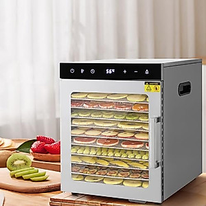 Hiteemer Food Dehydrator, 10 Stainless Steel Trays Dehydrators for Food and Jerky, Meat, Beef, Veggies, Fruits, 800W Dehydrated Dryer Machine with Hanger Hook, 24H Timer, Temperature Control, Recipe