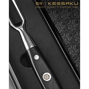 KESSAKU 12-Inch Carving Slicing Knife & 7-Inch Meat Fork Set - Dynasty Series - Forged ThyssenKrupp German HC Steel Granton Edge - G10 Resin Full Tang Handle with Blade Guard