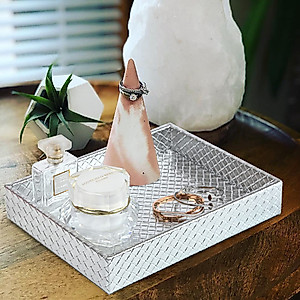 Gurfuy Rectangular Faux Leather Small Serving Tray 10" x 8" Modern Elegant Decorative Tray for Coffee Table Jewelry Perfume Organizer Living Dining Room Coffee Table Bathroom Office (Silver)