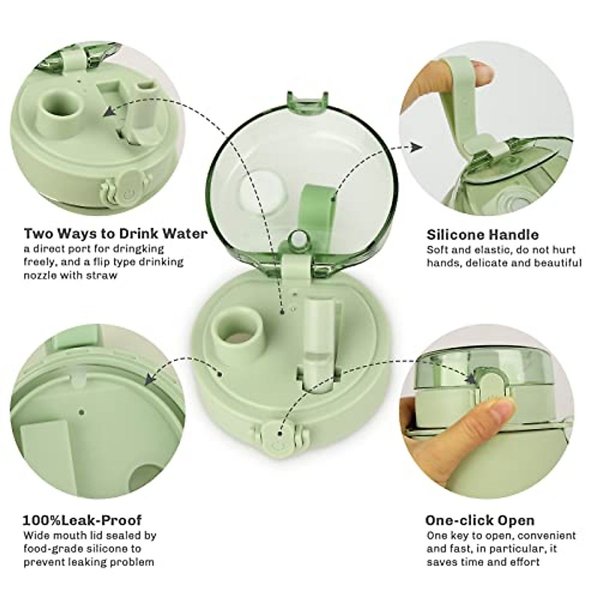 MOIOIBE 32oz Insulated Water Bottle with Straw for Women Kawaii Water Bottle for Kids Big Green Water Jug Cute Bottles with Strap Leak-proof and No Sweat