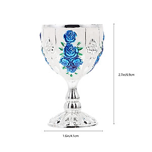 HEMOTON Vintage Goblet Wine Cup Antique Wine Cups Metal Floral Goblet Red Wine Glasses European Style Glasses Wine Cup Gifts Home Ornament (White Blue) Vintage Martini Glasses