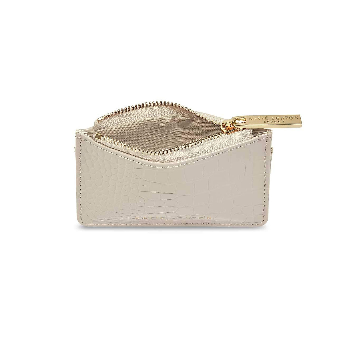 KATIE LOXTON Faux Crocodile Print Womens Medium Vegan Leather Zippered Card Holder Wallet Stone