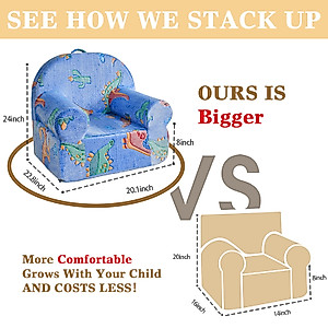 ILPEOD Toddler Chair Sherpa Couch Sherpa Kids Chair, Cuddly Comfy Toddler Plush Chair Toddler Couch Reading Chair for Kids Glow in The Dark Dinosaur