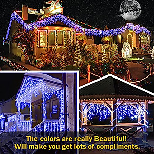 Maojia 66FT Christmas Lights Decorations Outdoor - 640 LEDs 8 Modes Curtain Fairy Lights with 120 Drops, Waterproof LED String Lights for Holiday Wedding Party Garden Patio Decorations, Blue