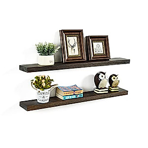 WELLAND Bradley Brown Floating Shelves Set of 2 Handmade Wood Wall Shelves Rustic Wall Mounted Shelves 5" Deep Narrow (Dark Brown, 36 inch)