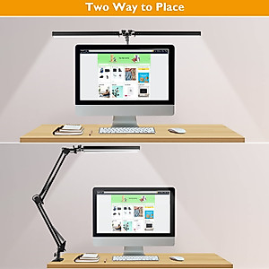 JOSTIC LED Desk Lamp with Clamp, Super Bright Double Head Desk Lamps for Home Office, 5 Color Modes, 10%~100% Dimmable Brightness, Architect Task Desk Light, Modern Swing Arm Workbench Desk Lighting