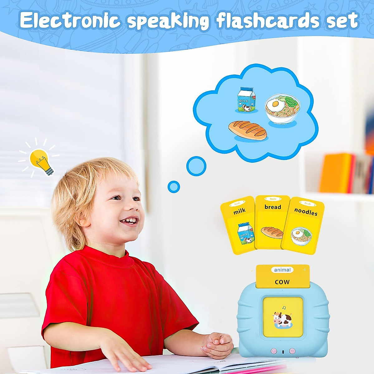 Talking Flash Cards Learning Toys for 2 3 4 5 Year Old Kids Toddler Flash Cards, Educational Toddlers Toys Reading Machine with 224 Words, Preschool Montessori Toys and Birthday Gift for Kids (Blue)