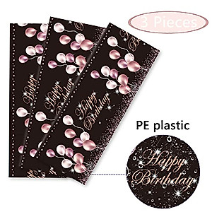3 Pieces Black Rose Gold Birthday Tableclothes Rose Gold and Black Birthday Party Table Covers for Girls Women Plastic Pink Rose Gold Tablecloth for Birthday Party Decorations Supplies 54X108inch