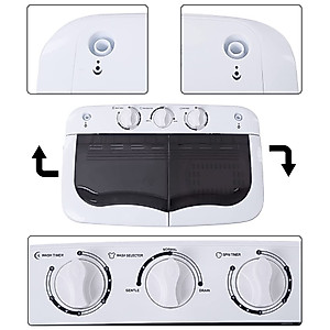 Winado 15LBS Portable Washing Machine, Compact Mini Washer Machine & Dryer Combo, Built-in Gravity Drain, Small Twin Tub Washer with Spin Cycle for Laundry Room, Apartments, Dorms, RV's (Grey)