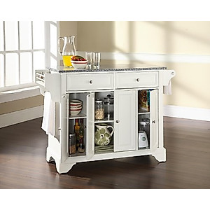 Crosley Furniture Lafayette Granite Top Rolling Kitchen Island Storage Cart, Microwave Stand, Spice Rack, White