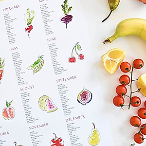 Seasonal Fruit and Vegetable Calendar print of original watercolor art - 12"x18" - unframed - Kitchen Decor, Dining Room Wall Art, Health Poster for Classroom