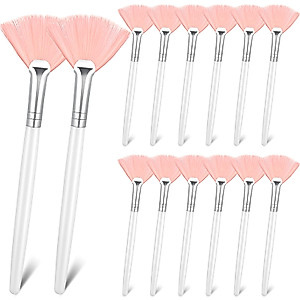 Patelai 14 Pieces Fan Brushes Applicator, Mask Brushes for Facial Makeup Tools for Face Cosmetic(Pink)