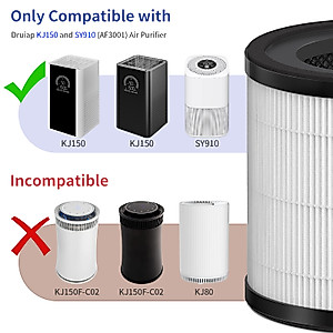 SAKEGDY SY910 KJ150 Replacement Filter, Compatible with SY910 (AF3001) /Generic Muliap KJ910 / Druiap KJ150 Purifier, 3-in-1 Filtration with H13 True HEPA, Upgrade Columnar Activated Carbon, 2 Pack.