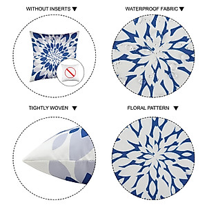 JASEN Outdoor Waterproof Pillow Covers, Blue Floral Outdoor Throw Pillow Cover Set of 4, Boho Double-Sided Decorative Outside Throw Pillows for Patio Furniture Porch Garden Couch Sunbrella