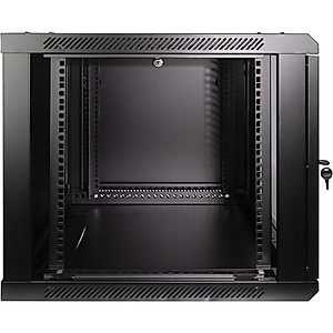 NavePoint 9U Server Rack Enclosure - 23.6” Deep, 9U Wall Mount Network Cabinet with Locking Glass Door for 19” IT Equipment, 9U Network Rack with 2 Fans, Removable Side Panels, Black