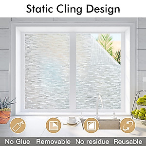 Haton Window Privacy Film, Frosted Glass Static Cling Sun Heat Blocking Window Clings, Frosting Opaque Coverings, Vinyl Removable Stickers Tint for Home Door Office, Non Adhesive 17.5" x 78.7"