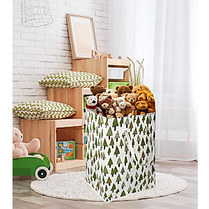 Sanjiaofen 2 pack 75L Large Laundry Basket Green Laundry Hamper With Extended Handles, Freestanding Waterproof Clothes Hamper for Boys,Kids woodland decor, Nersery,Bedroom, Bathroom.(Green tree)