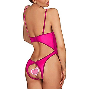 Women Sexy Teddy Lingerie One Piece Lace Babydoll Bodysuit Nightie Plus Size S-3XL (X-Large, Rose Red)