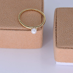 BLOSSOM & HUE Mini Pearl Ring [ CZ Accent ] - 18K Gold Vermeil - Size 7 - Minimalist Band