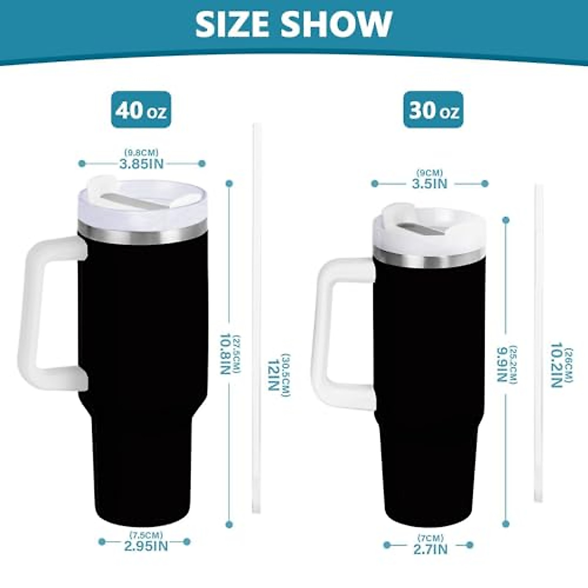 MCHIVER Black Tumbler with Lid and Straw 40 oz Insulated Water Bottle Leakproof Tumblers for Water Tea Coffee