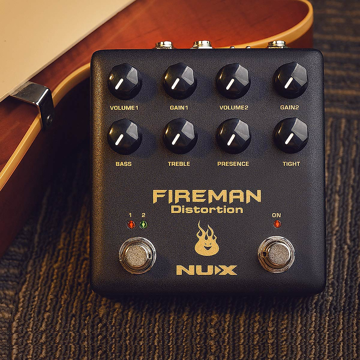 NUX Fireman Distortion Effect Pedal Dual Channel Brown Sound