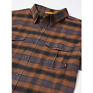 Walls Men's Brahma Long Sleeve Heavyweight Brushed Flannel Shirt, Pecan/Blue Nights Plaid, Large