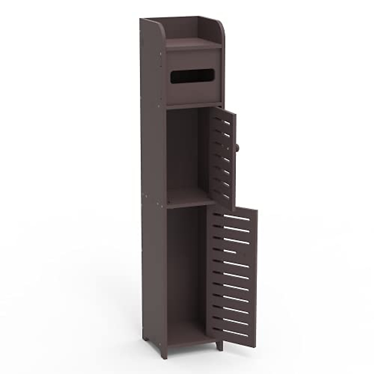 AIRE Small Bathroom Storage Cabinet with 2 Doors and 2 Shelves, W6 x D6 x H31 Bathroom Organizer, 4 Tier Design Toilet Paper Storage Stand for Corner and Small Space (Brown)