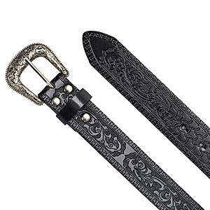 UTOWO Adjustable Vintage Western-Belts for Women Men Embossed PU Leather Buckles Cowboy-Cowgirl-Belt (for 28-38" Waist)