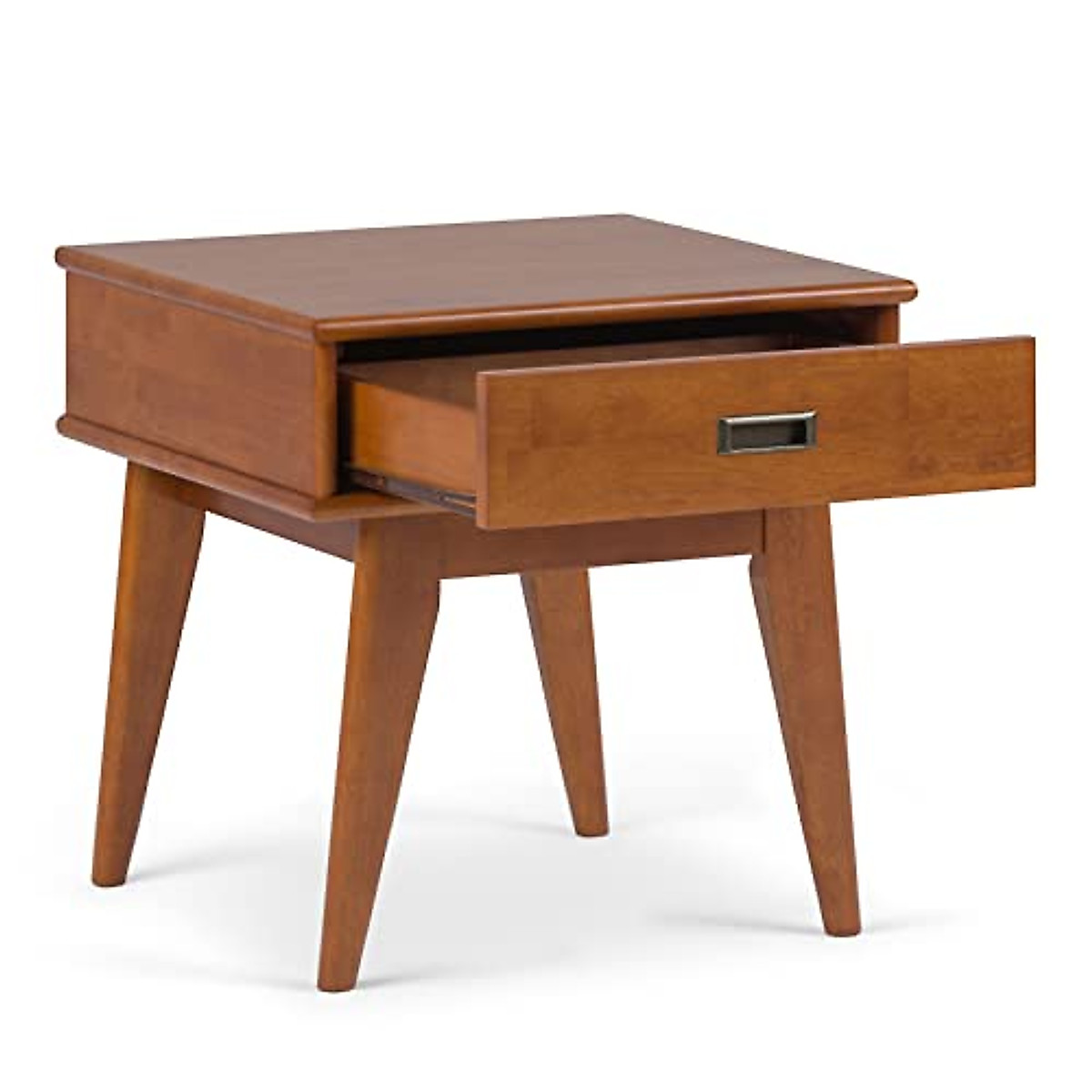 SIMPLIHOME Draper Solid Hardwood 22 inch wide Rectangle End Side Table in Teak Brown with Storage, 1 Drawer, for the Living Room and Bedroom
