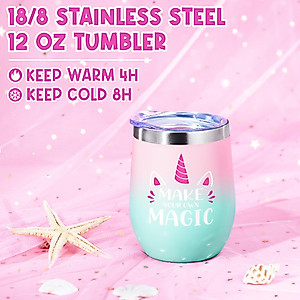 Trabuono Birthday Gift for Girls Age 6-8, Unicorn Toys for Girl Basket for 4 5 6 7 8 9 10 11 12 Year Old Kids Tween with Glow in The Dark Blanket Crossbody Bag Purse Cup Jewelry Box