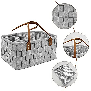 Baby Diaper Caddy Organiser, Woven Felt Large Portable Diaper Bag Organiser Basket for Changing Table, Nursery Storage Bin for Baby Essentials, Car Caddy Travel Organiser, Grey, 40 cm x 20 cm x 28 cm