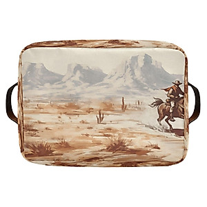 YETTASBIN Western Cowboy Storage Basket 1pc, Large Collapsible Toys Clothes Organizer, Durable Canvas Storage Bin with Handle for Shelves Closet Laundry Home Office Decor