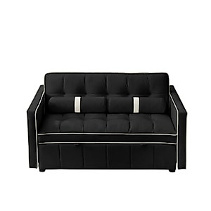Modern 55.5" Pull Out Sleep Sofa Bed 2 Seater Loveseats Sofa Couch With Side Pockets, Adjsutable Backrest And Lumbar Pillows,For Bedrooms Easy To Assemble Wooden Noise Free Platform Bed Suitable