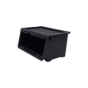 ASTAGE flip top storage bin lockable box plastic storage box with retractable lid modular stackable box storage organization - Large 2 Pack Black