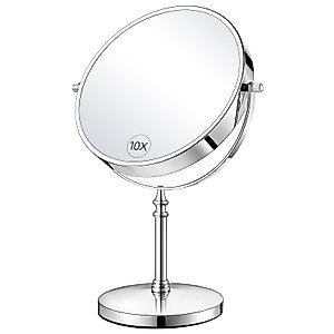 KEDSUM 1X/10X Magnifying Makeup Mirror, 8 Inch Large Table Mirror with Stand, Personal Makeup Mirror with Magnification, Double Sided Vanity Mirror with 360° Rotation, Detachable Base