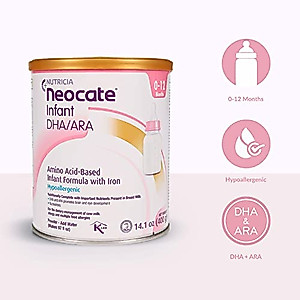 Neocate Infant - Hypoallergenic, Amino Acid-Based Baby Formula with DHA/ARA - 14.1 Oz Can (Pack of 4)