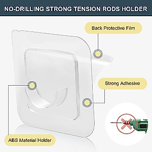 Adhesive Curtain Rod Holder, Goowin Tension Rod Holder, No Drilling Transparent Small Tension Rod Bracket (Only for Tension Rods Within 1" Diameter At Both Ends) (6 Pack)