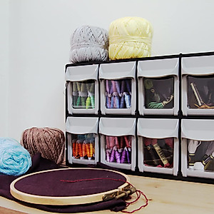 SHUTER Small Parts Tool Organizer, Tilt Out Stackable Craft Sewing Cabinet, Garage Storage, Dental Tip Out Bin Design, 8 Compartment, Warehouse Kits Included, Black, FO-308